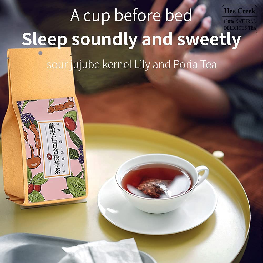 Hee Creek Sour Jujube Kernel Lily and Poria cocos Tea,10.58oz(60 Bags) Sleep Tea, Perfect for Easing into a Soothing Sleep, Poria Cocos, Mulberry,酸枣仁百合茯苓茶 晚安茶