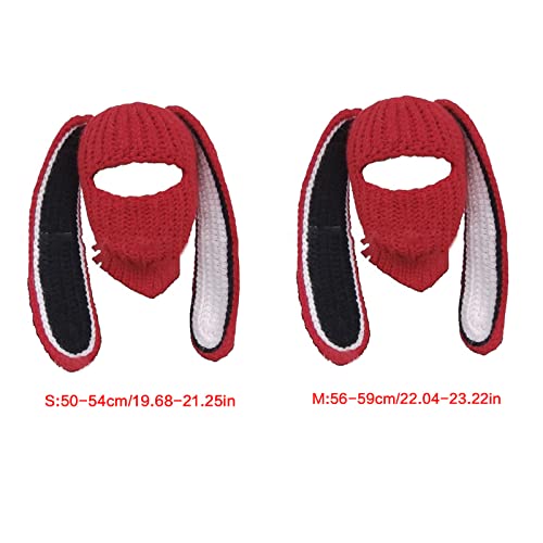 Peiiwdc Hat,Knitted Hat for Children Adult Windproof Foldable Winter Hat Cartoon Ear Shape Keep Warm Windproof Cycling Hat Jujube Red