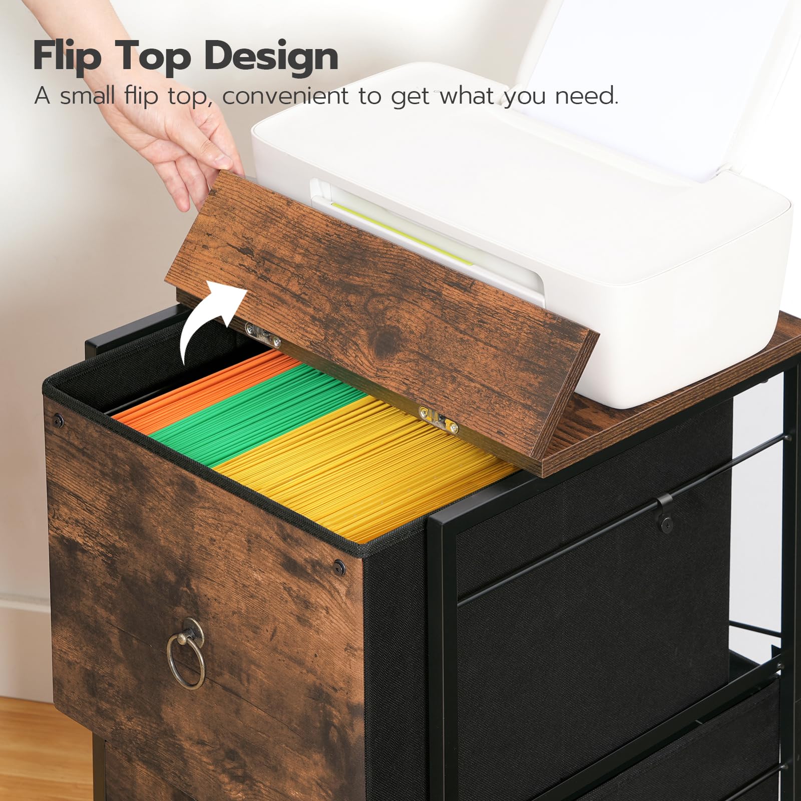 HOOBRO 2 Drawer Mobile File Cabinet, Rolling Printer Stand, Vertical Filing Cabinet, Office Cabinet, Filing Cabinet for Home Office, A4/Letter Size, Nonwovens Drawer, Rustic Brown BF20WJ01