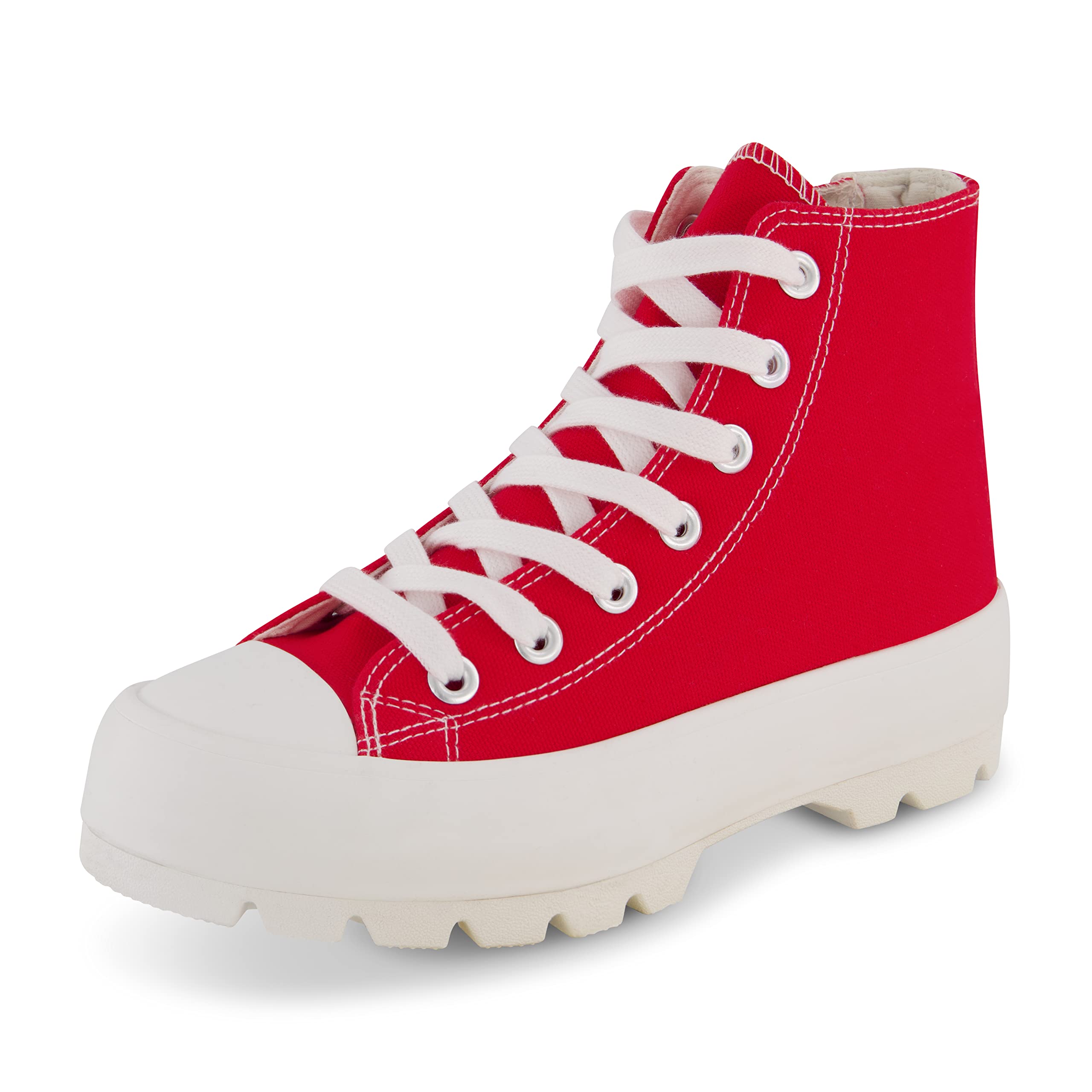 CUSHIONAIRE Women's Vespa high top Canvas Sneaker +Memory Foam and Side Zipper, Red 10 W