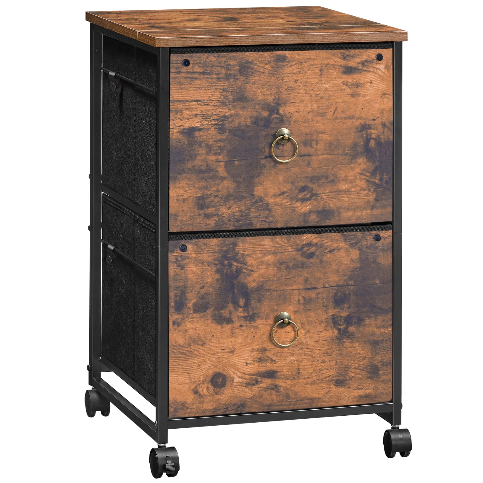 HOOBRO 2 Drawer Mobile File Cabinet, Rolling Printer Stand, Vertical Filing Cabinet, Office Cabinet, Filing Cabinet for Home Office, A4/Letter Size, Nonwovens Drawer, Rustic Brown BF20WJ01