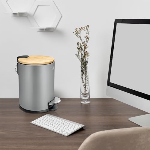 Exitoso Mini Trash Can with Lid - 3L / 0.8Gal - Small Trash Can with Lid for Bathroom - Black Bathroom Trash Can - Stainless Steel Bathroom Garbage Can with Lid - Black Trash Can Bathroom with Lid