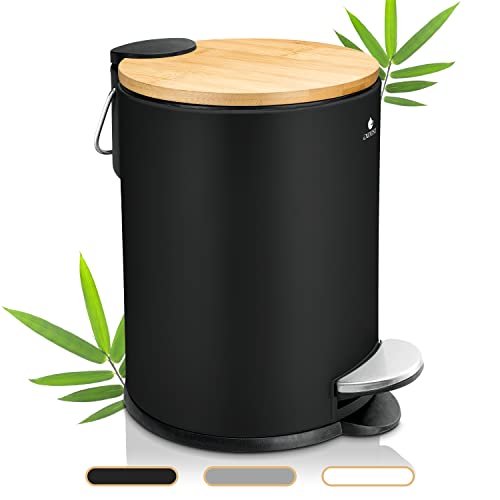 Exitoso Mini Trash Can with Lid - 3L / 0.8Gal - Small Trash Can with Lid for Bathroom - Black Bathroom Trash Can - Stainless Steel Bathroom Garbage Can with Lid - Black Trash Can Bathroom with Lid