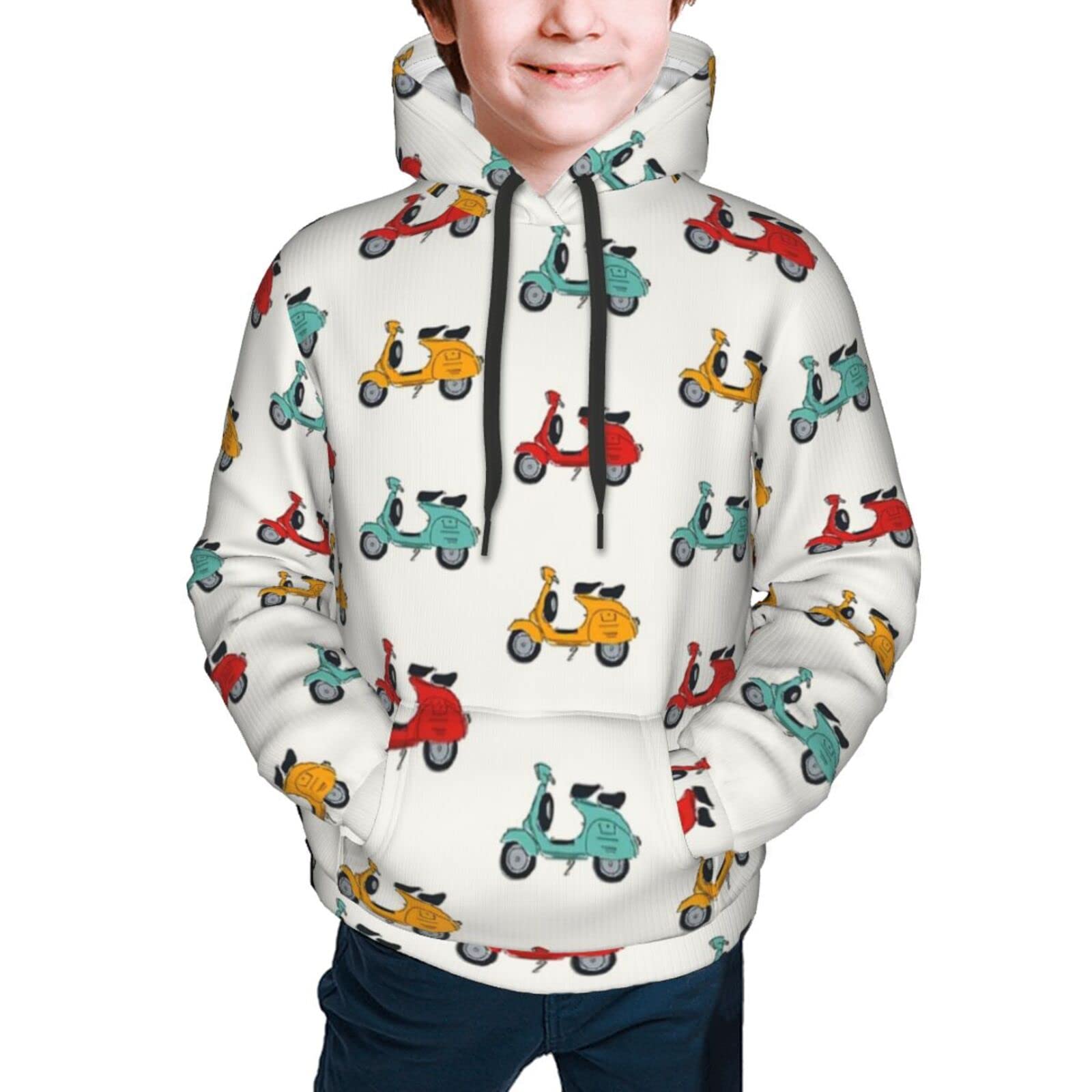 Retro Vespa Boy Hooded Sweatshirts 3d Print Pullove Hoodies For Teen Youth