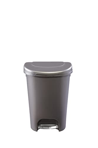 Rubbermaid Classic 13 Gallon Premium Step-On Trash Can with Lid and Stainless-Steel Pedal, Bronze Waste Bin for Kitchen/Home/Garage/Office
