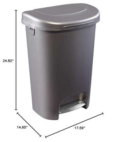 Rubbermaid Classic 13 Gallon Premium Step-On Trash Can with Lid and Stainless-Steel Pedal, Bronze Waste Bin for Kitchen/Home/Garage/Office