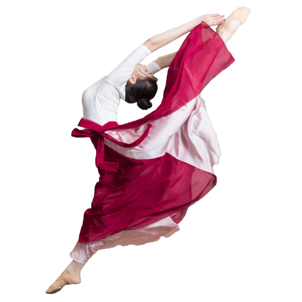 ROYAL SMEELA Women Lyrical Dance Skirt Long Ballet Wrap Skirt Flowy Maxi Skirts for Ballerina Modern Contemporary Dance Skirt Jujube Red
