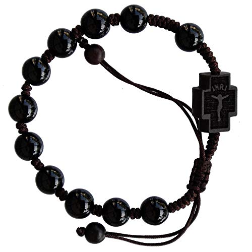 Sine Cera Black Onyx & Jujube Wood Adjustable 8mm Rosary Bracelet