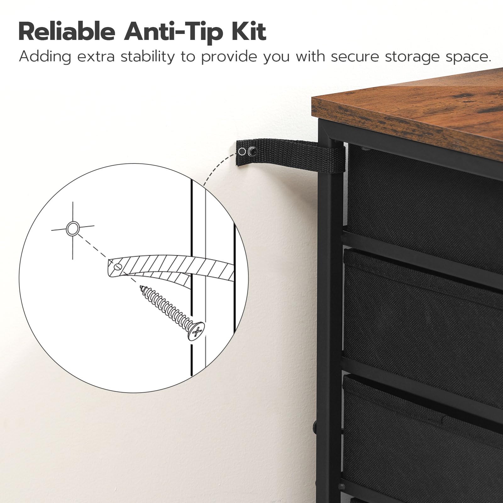 HOOBRO 5-Drawer Chest, File Cabinet, Office Cabinet with Drawers, Rolling Printer Stand, Filing Cabinet for Living Room, Home Office, Nonwovens Drawer, Easy Assembly, Rustic Brown BF50WJ01
