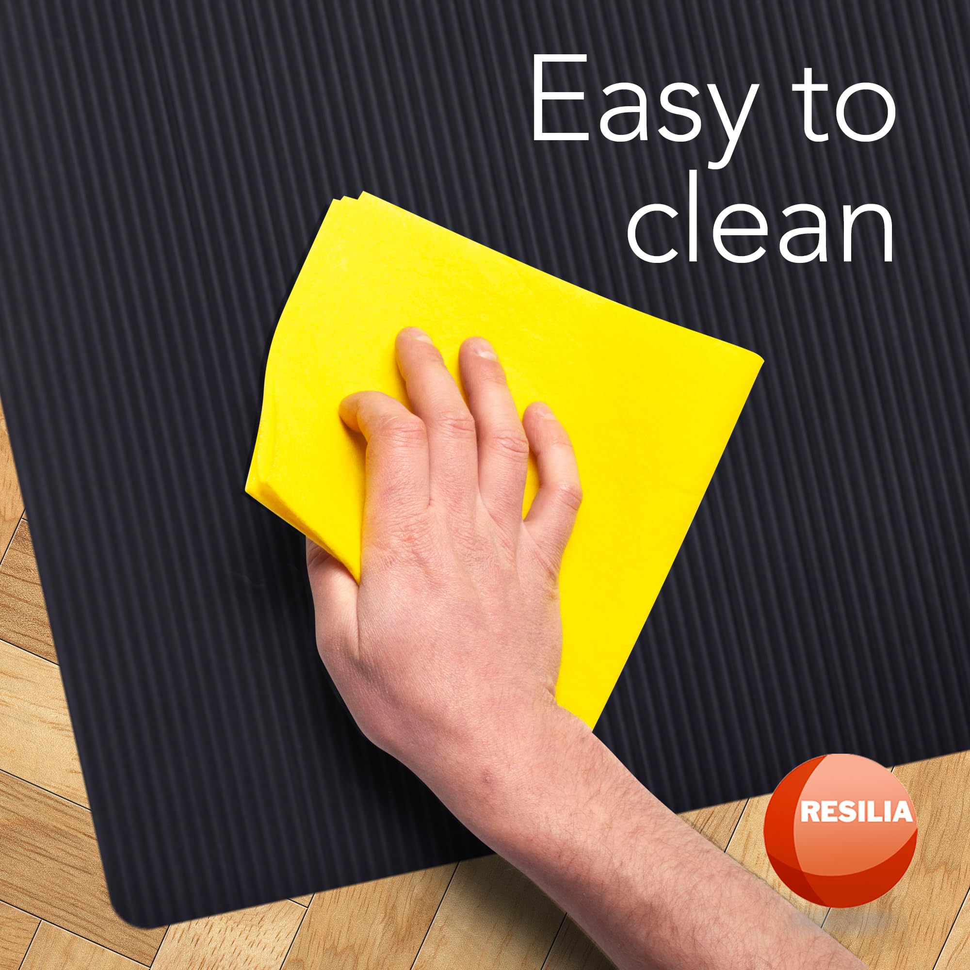 Resilia Black Plastic Floor Runner - Embossed Wide Rib Waterproof Vinyl, Non Slip, Heavy Duty Protector Mat for Indoor Hardwood, Hard Floors, Garage, Entryway, Kitchen, & Outdoor Use, 27” x 6’