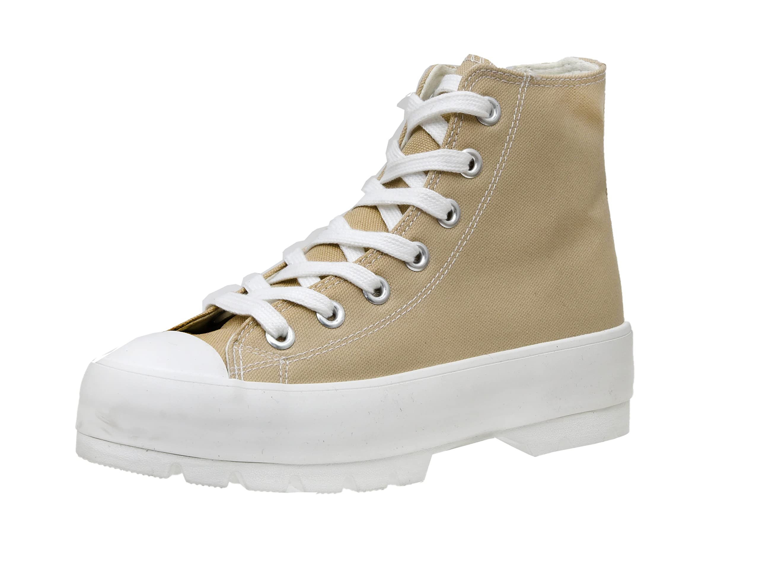 CUSHIONAIRE Women's Vespa high top Canvas Sneaker +Memory Foam and Side Zipper, Natural 7.5