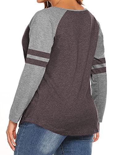 VISLILY Womens Plus Size Tops 2X Casual Color Block Raglan Striped Shirts Jujube Red 20W