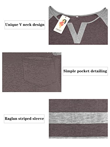 VISLILY Womens Plus Size Tops 2X Casual Color Block Raglan Striped Shirts Jujube Red 20W