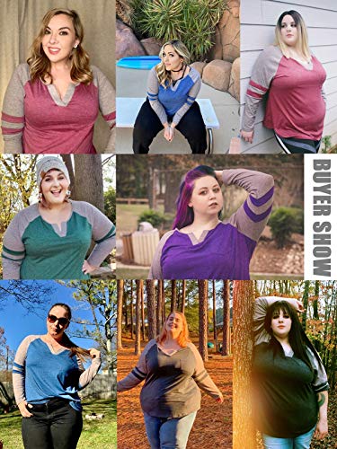 VISLILY Womens Plus Size Tops 2X Casual Color Block Raglan Striped Shirts Jujube Red 20W