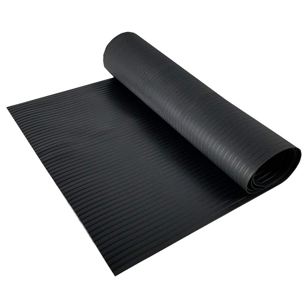 Resilia Black Plastic Floor Runner - Embossed Wide Rib Waterproof Vinyl, Non Slip, Heavy Duty Protector Mat for Indoor Hardwood, Hard Floors, Garage, Entryway, Kitchen, & Outdoor Use, 27” x 6’