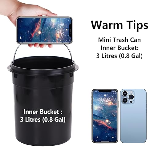 OCTMUSTARD 3 Liter / 0.8 Gal Mini Metal Trash Can with Lid,Small Pet Garbage Can Waste Basket for Car,Office,Outdoor or Home Kitchen and Bathroom Decor,Orange 9" X 6.75" X 11.25"