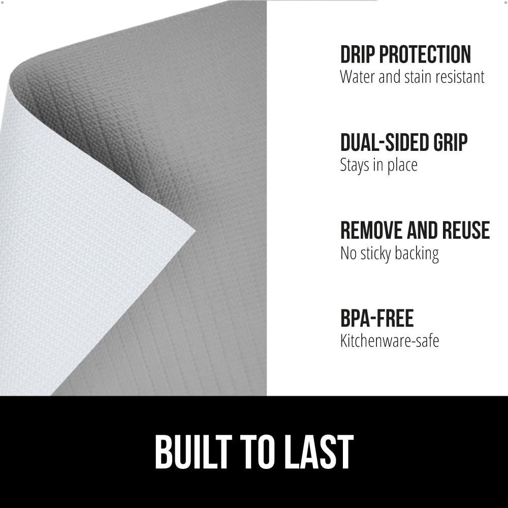 GORILLA GRIP DripGuard Drawer and Shelf Liner for Cabinet, Slip Resistant Non Adhesive Protection for Kitchen, BPA Free Smooth Surface Plastic Liners for Cabinets, Bathroom Drawers, 12x20, Gray