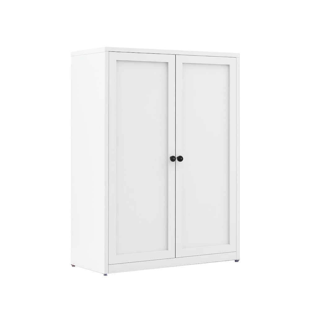 Fumedo 2 Door White Metal Storage Base Cabinet for Bed Room,Living Room,Home,Hotel,Office,Garage,Gym, School,2 Adjustable Shleves,3-Tiers