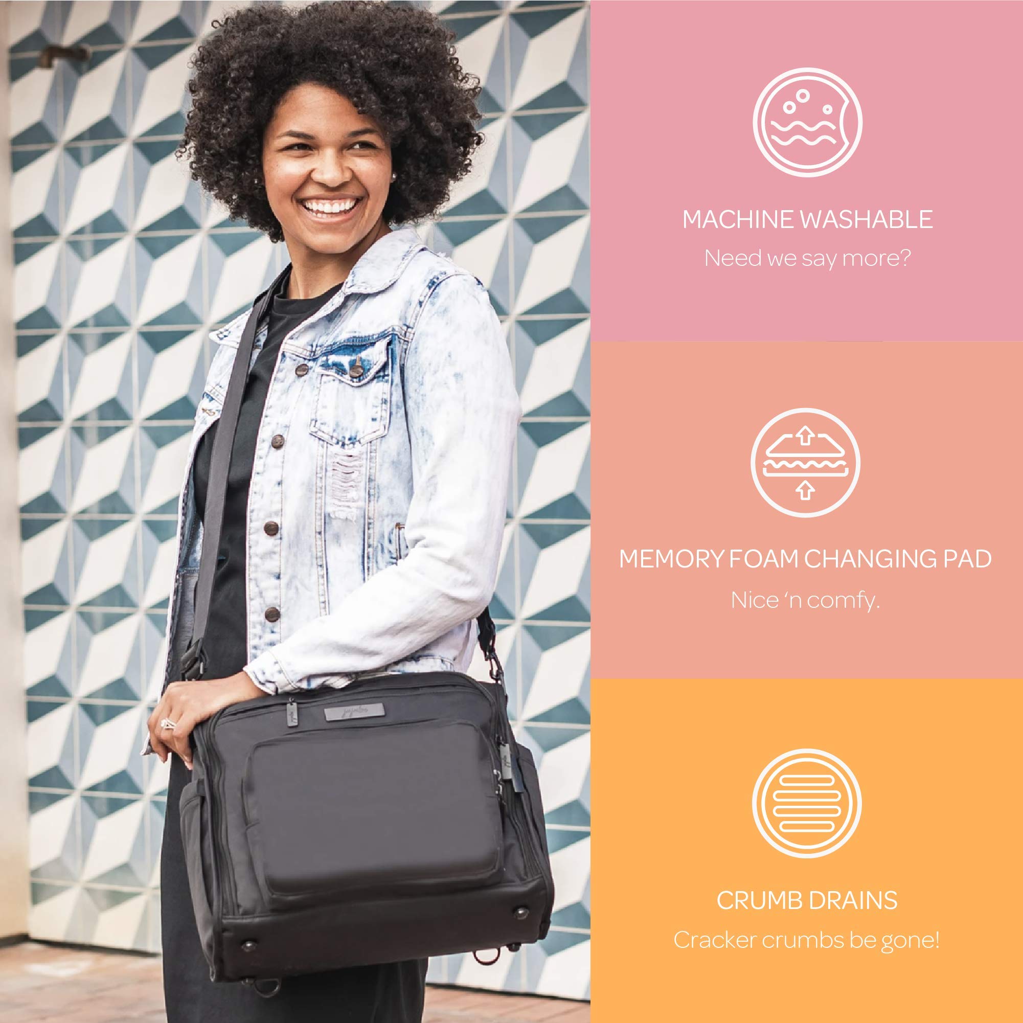 JuJuBe B.F.F Multi-Functional Convertible Diaper Backpack/Messenger Bag, Onyx Collection - Black Diamond
