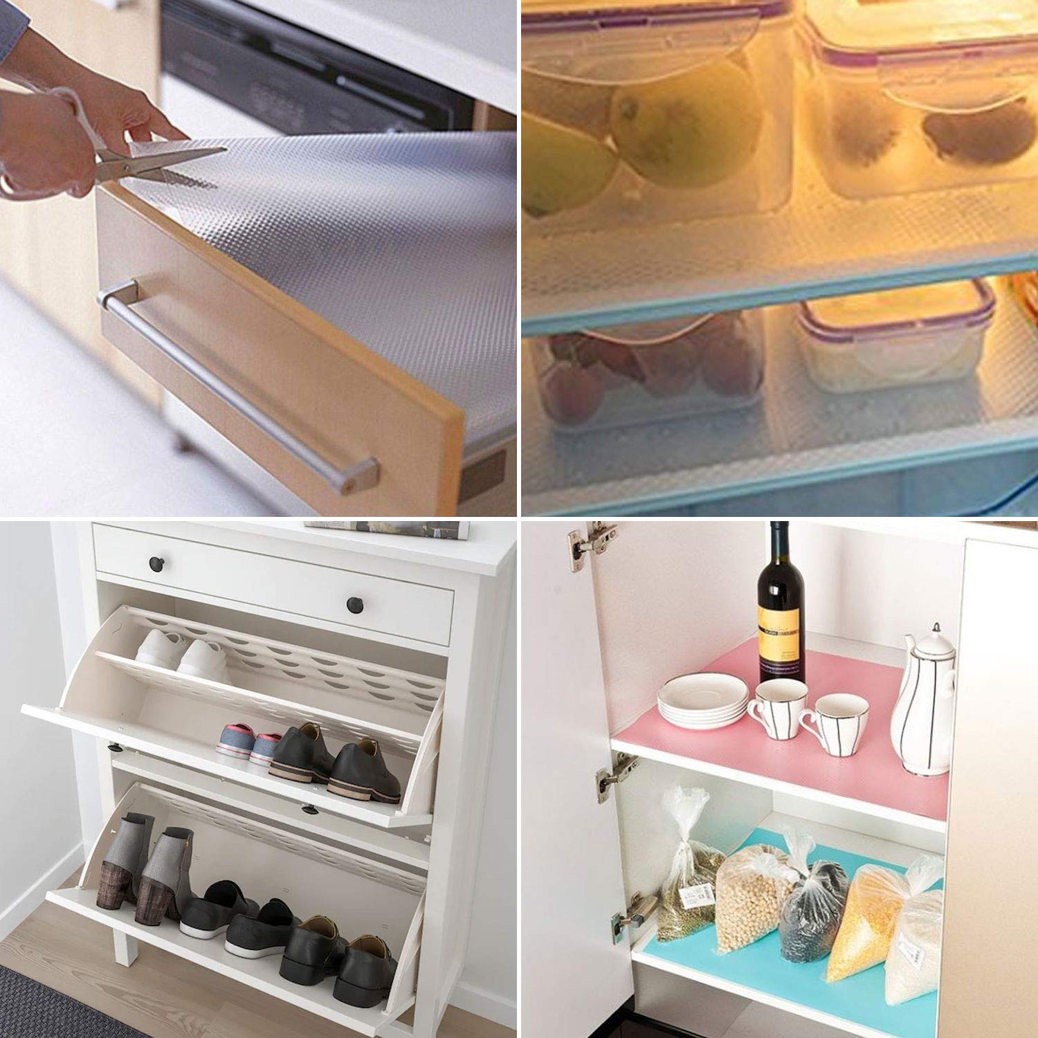4 Rolls EVA Plastic Shelf Liner, Non-Adhesive Cabinet Drawer Shelf Liner, Non-Slip Fridge Liner, Kitchen Drawer Mats Cupboard Shelf Liner for Kitchen Home β (15.7 in x 6.56ft)/Roll, Clear