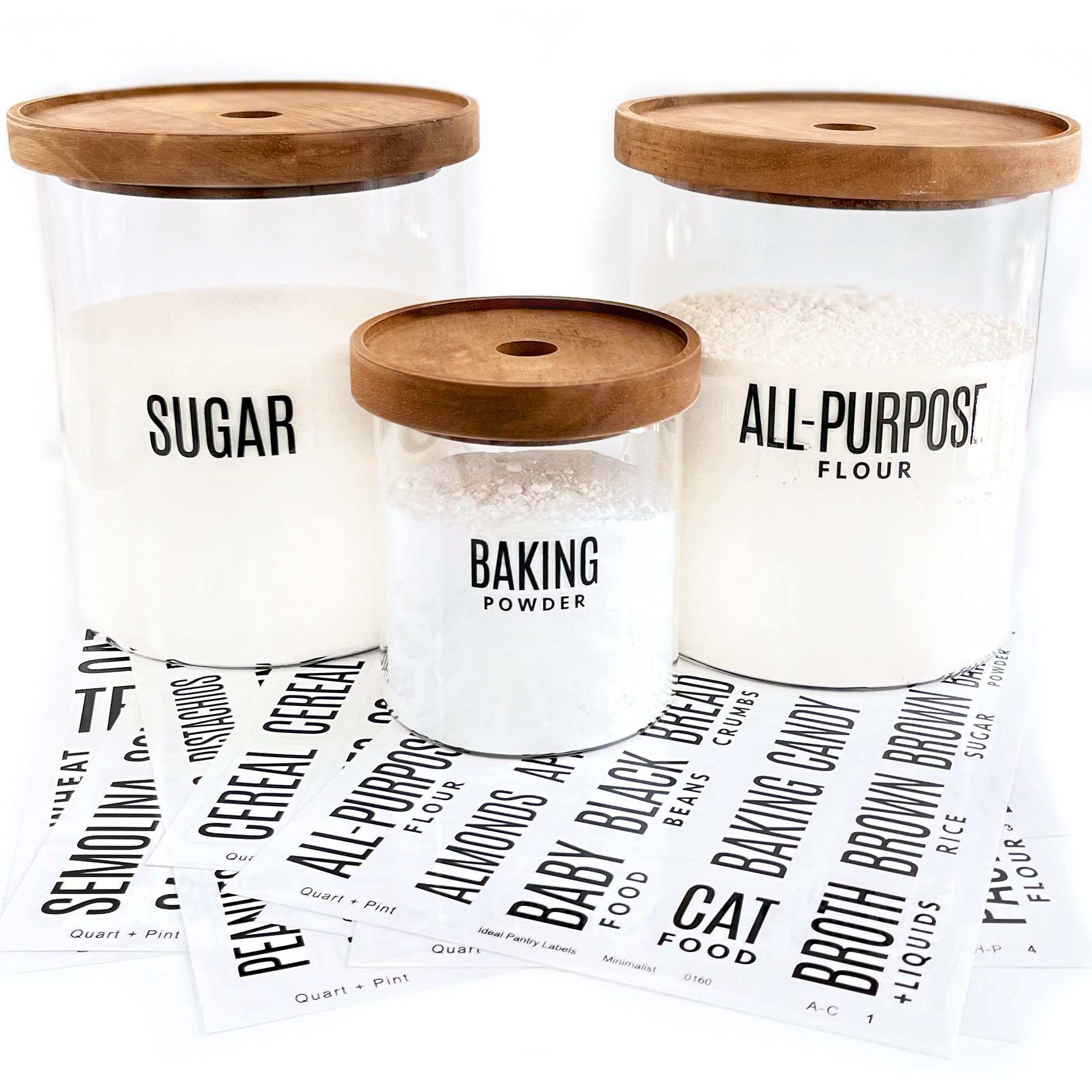 QUART + PINT 165 Modern Kitchen Pantry Labels for Containers. Preprinted Clear Minimalist Stickers with Black Text. Waterproof Vinyl Stickers. Organization Labels for Jars Canisters & Storage Bins.