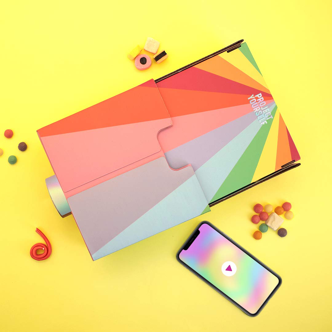 Luckies of London | Mini Projector | Cardboard Portable Projector | Phone Accessories | Smart Phone Projector & Movie Projector for Home | Tech Gadgets for Kids | 3.3ft Throw Distance | Rainbow