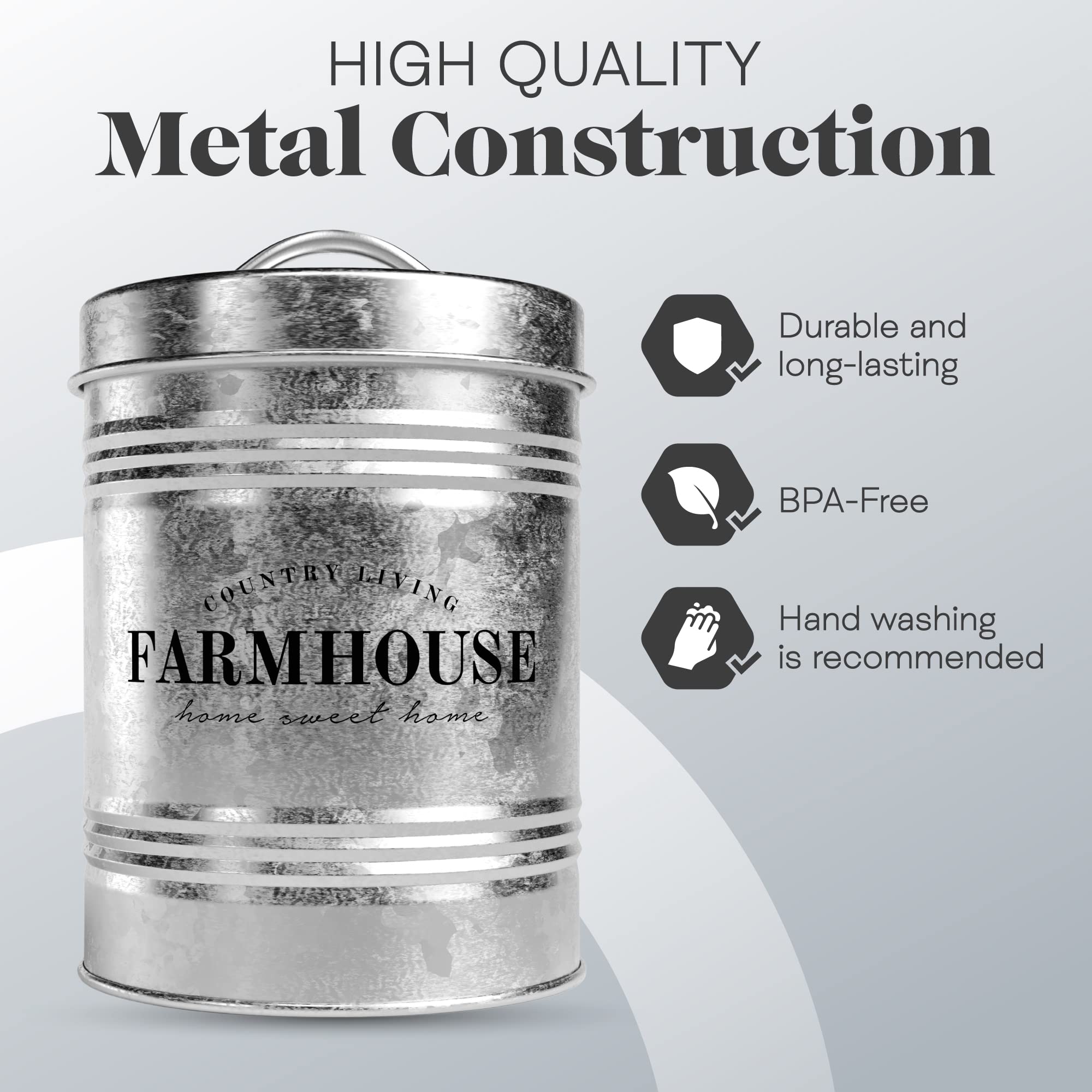 Amici Home Farmhouse Galvanized Canister Canister-76 oz, 76 oz, Gray