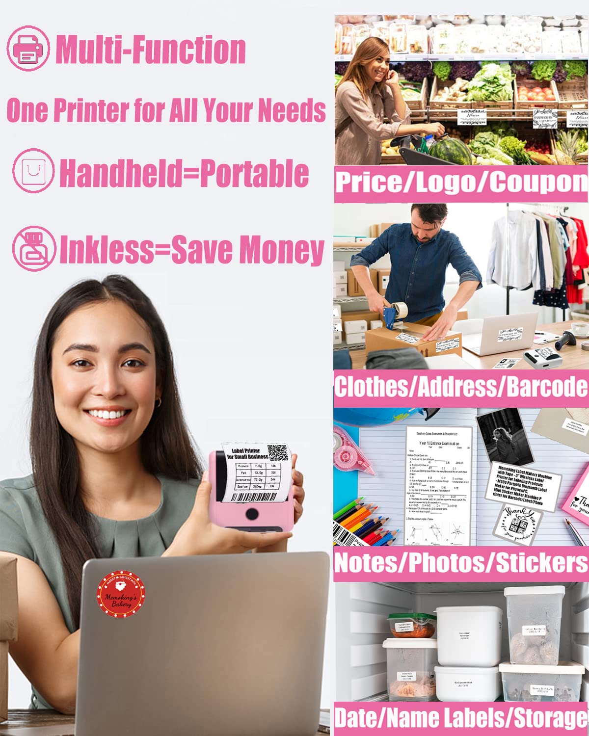 Memoking Label Makers Machine with Tape for Home & Office Organization and Storage - 3" Wireless Label Printer for Office Supplies Labels - Mini Sticker Maker - M200 Bluetooth Label Maker for Phone&PC