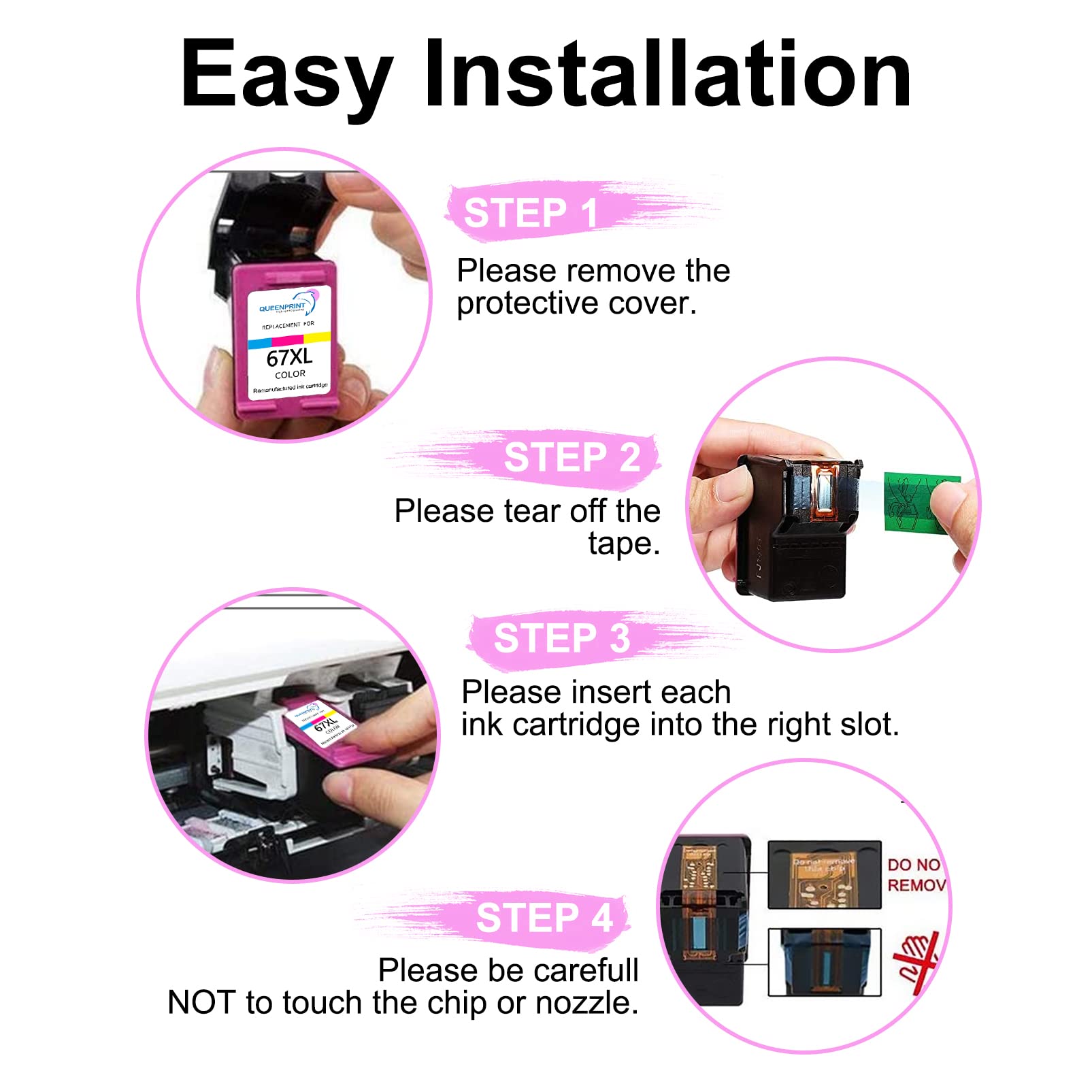 QUEENPRINT for HP 67XL Ink Cartridges Replacement for HP 67 67XL 67 XL Combo Pack for Envy Pro 6055 6455e 6055e 6400 6452 6052 6455 DeskJet 4100 2700 2742e 2755e 2752 4152 4155e (Black Tri-Color)