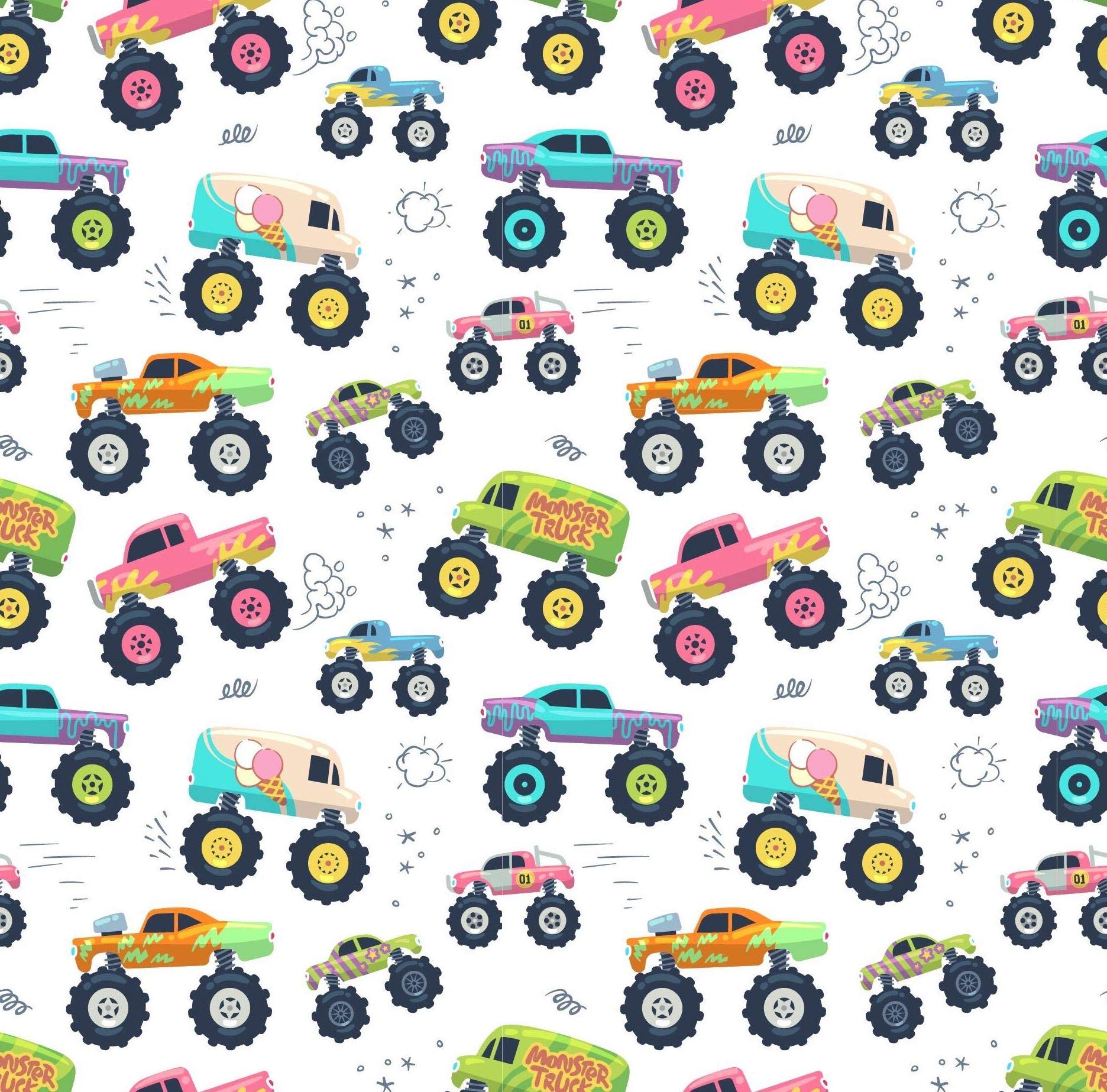 Monster Truck Party Birthday Gift Wrap Paper Folded Flat 30 x 20 Inch, 3 Sheets