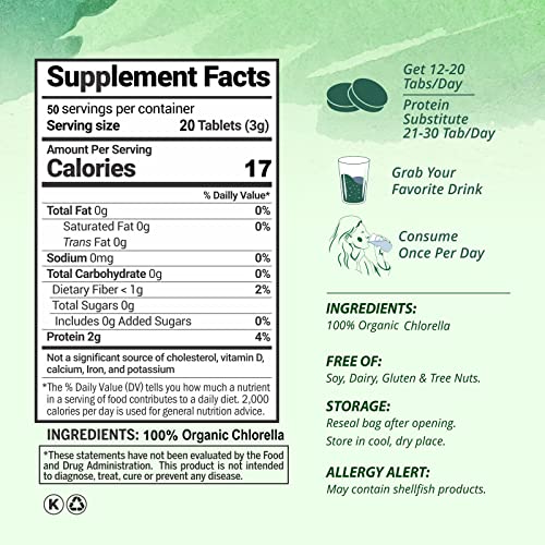Chlorella Tablets Mega-Pack 1000 Tablets Cracked Cell, Raw, Non-GMO. 100% Pure Chlorella Pyrensoidosa. Green Superfood. High Protein, Chlorophyll & Nucleic acids. No preservatives or fillers