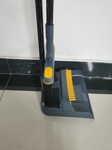 JEHONN Broom and Dustpan Set for Home, 54 Inches Long Handle Lightweight 180 Degree Rotating Indoor Upright Standing Dust Pan with Comb Teeth, Store Sweep Set for Room Kitchen Lobby Office