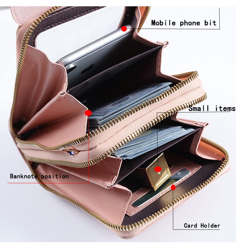 Cooking Coll Anti-Theft Leather Bag,Small Crossbody Cell Phone Purse Wallet for Women,Touchscreen with Shoulder Strap,RFID Blocking Messenger Handbag Credit Card Slots, Dark Pink