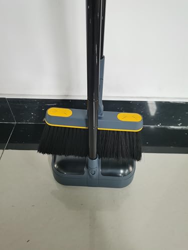 JEHONN Broom and Dustpan Set for Home, 54 Inches Long Handle Lightweight 180 Degree Rotating Indoor Upright Standing Dust Pan with Comb Teeth, Store Sweep Set for Room Kitchen Lobby Office