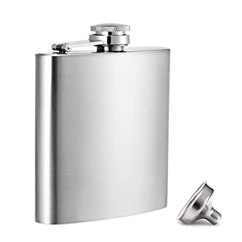 Hillside-Kit Hip Flask Pocket Alcohol Dranking Flask 6 OZ Stainless Steel Leak proof with Funnel Flask set (Silver)