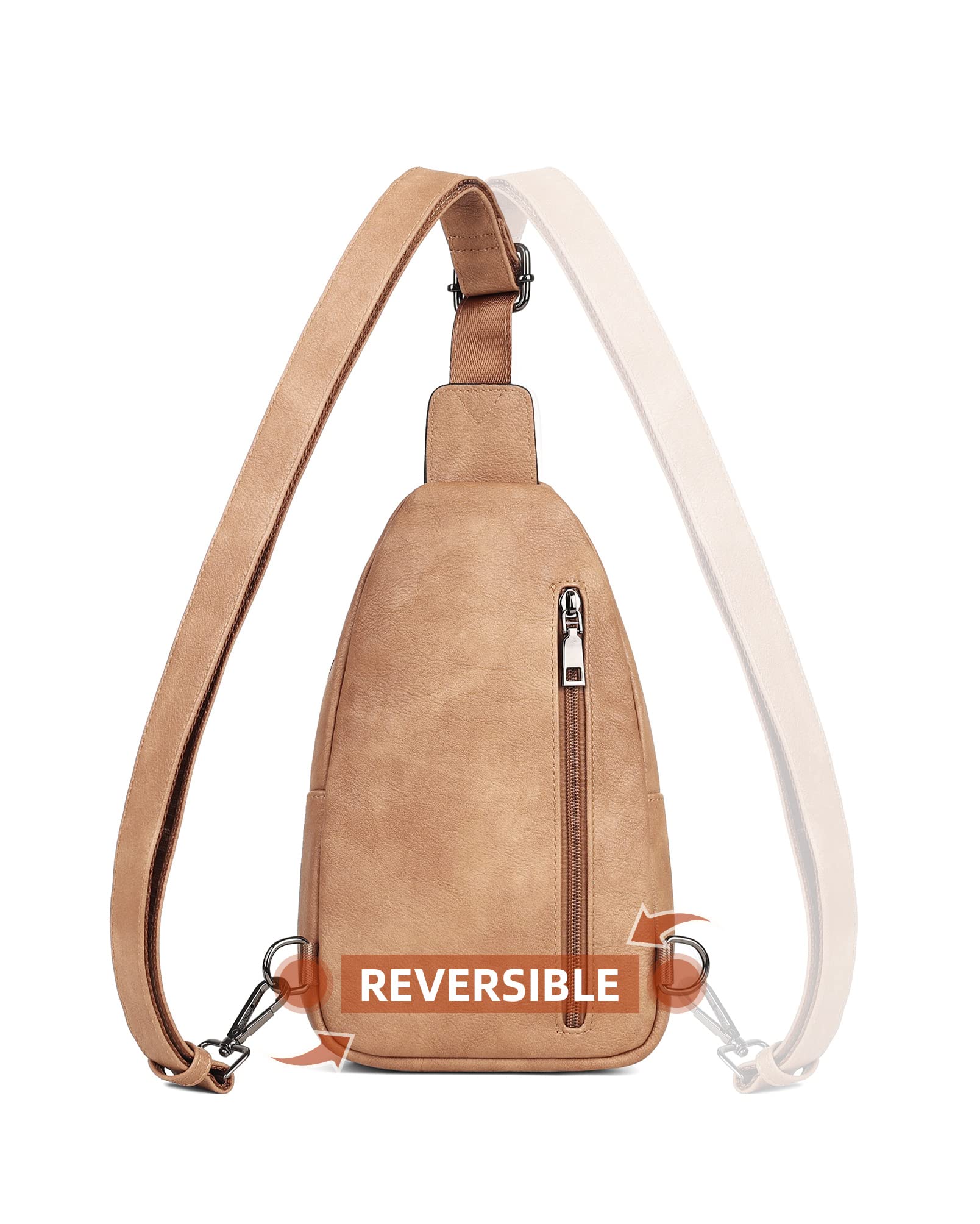 MASINTOR Sling Bag for Women - Crossbody Bags Fanny Pack with Vegan Leather - Adjustable Sling Backack for Travel Camel Brown