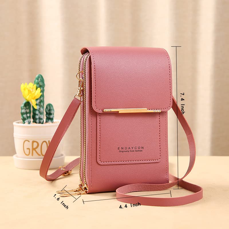 Cooking Coll Anti-Theft Leather Bag,Small Crossbody Cell Phone Purse Wallet for Women,Touchscreen with Shoulder Strap,RFID Blocking Messenger Handbag Credit Card Slots, Dark Pink
