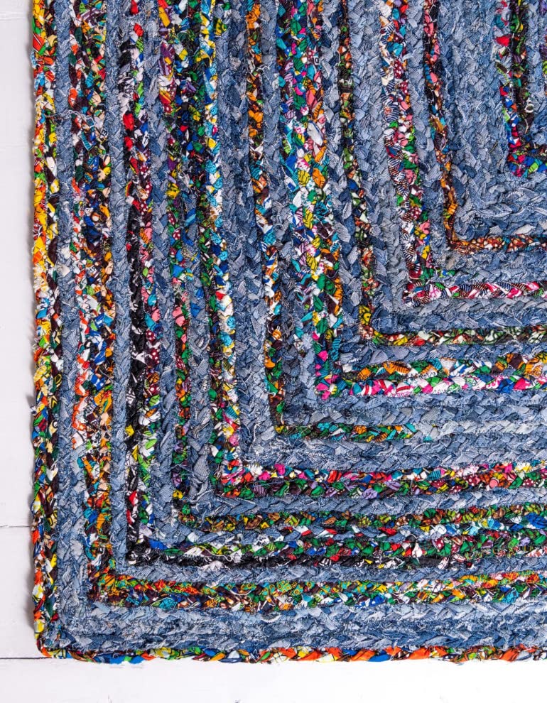 Unique Loom Braided Chindi Collection Casual Modern Blue/Dark Blue Area Rug (9' 0 x 12' 0)
