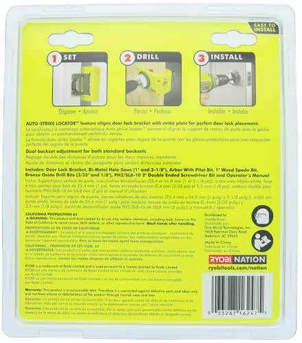 Ryobi A99HT2 Door Hinge Installation Kit/Mortiser Template Bundled with Ryobi A99DLK4 Wood and Metal Door Lock Installation Kit for Installing Deadbolts and Locksets