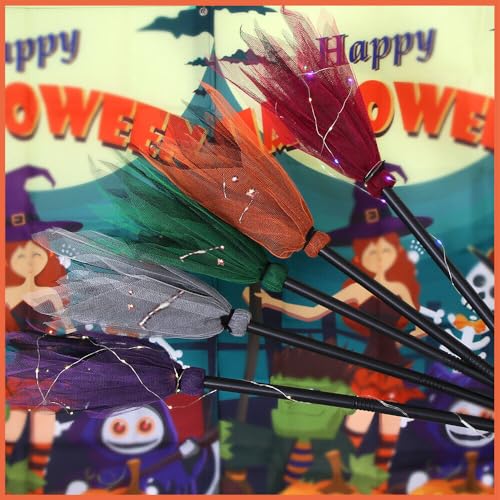 Halloween Witch Broom, LED Lighted Witch Broomstick, Glow in The Dark Witch Broom, Halloween Party Costume Decoration Cosplay Props for Halloween Costume Decoration (3 Pack)