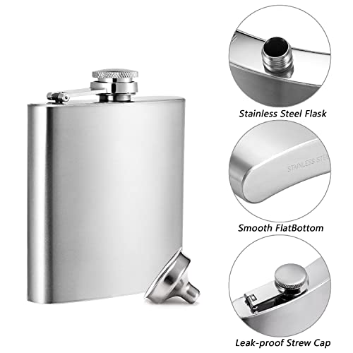 Hillside-Kit Hip Flask Pocket Alcohol Dranking Flask 6 OZ Stainless Steel Leak proof with Funnel Flask set (Silver)