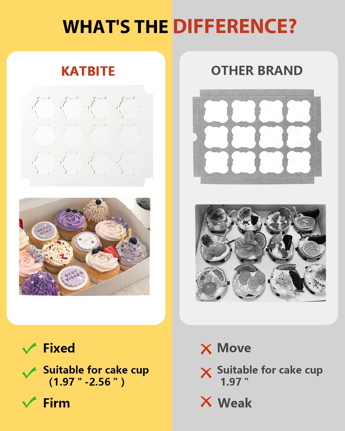 katbite Cupcake Boxes, 15-Set Cupcake Containers 12 Count, Food Grade Kraft Thick Cupcake Carrier Boxes with 2 Color Gift Ribbons, Twine, Cards and Inserts to Hold Cupcakes, Pastries and Cookies