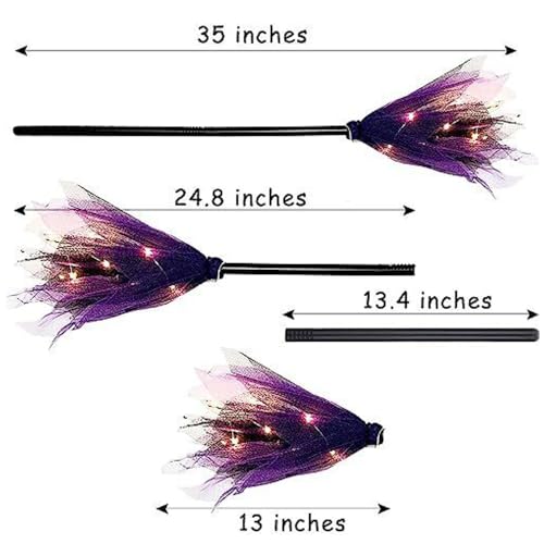 Halloween Witch Broom, LED Lighted Witch Broomstick, Glow in The Dark Witch Broom, Halloween Party Costume Decoration Cosplay Props for Halloween Costume Decoration (3 Pack)
