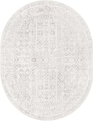 Unique Loom Oxford Collection Area Rug - Magdelan (8' x 10' Oval, Cream/Ivory)