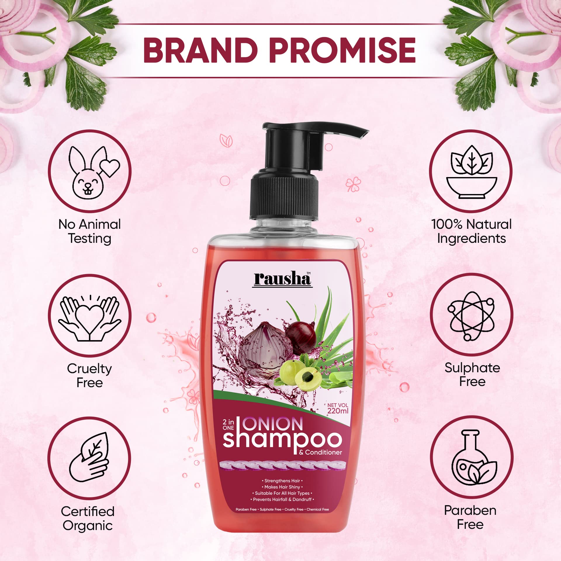 RAUSHA 2 in 1 Onion Shampoo & Conditioner for Hair Growth and Hair Fall | Pack of 1