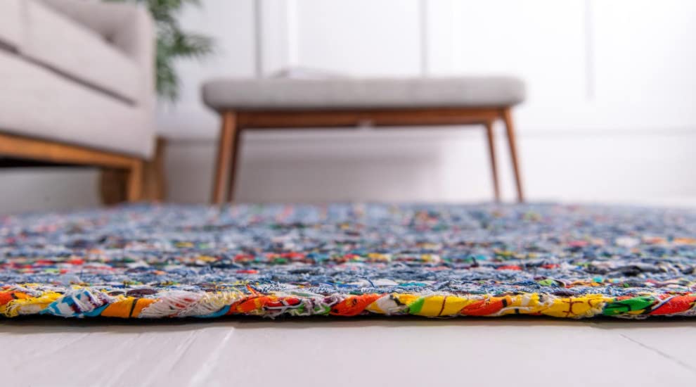 Unique Loom Braided Chindi Collection Casual Modern Blue/Dark Blue Area Rug (9' 0 x 12' 0)