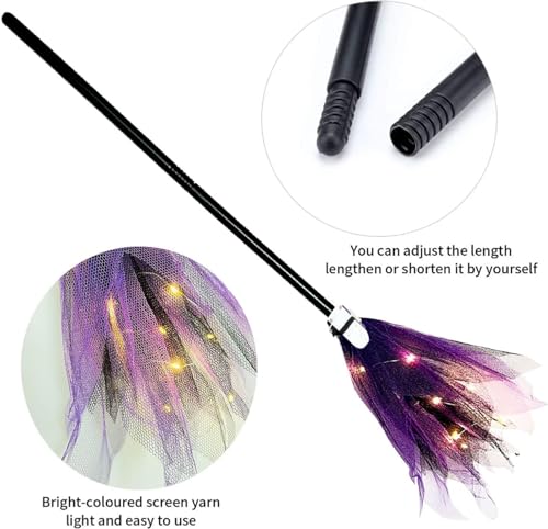 Halloween Witch Broom, LED Lighted Witch Broomstick, Glow in The Dark Witch Broom, Halloween Party Costume Decoration Cosplay Props for Halloween Costume Decoration (3 Pack)