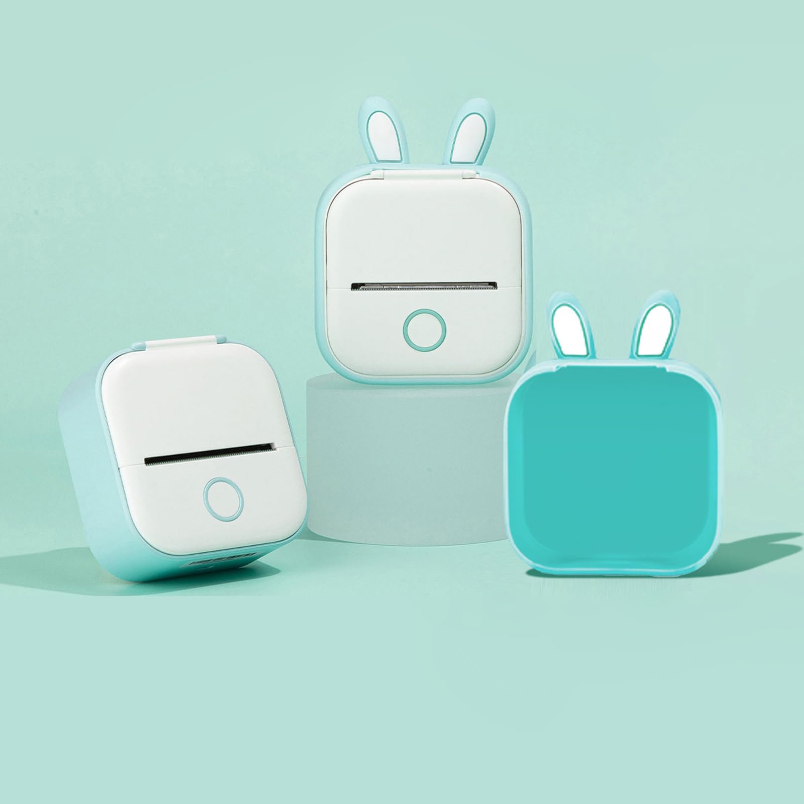Memoking T02 Protective Case-Bunny Ears Shape Soft Silicone BPA-Free Cute Design Printer Cover, Compatible with T02 Mini Bluetooth Wireless Portable Mobile Pocket Printer, Green