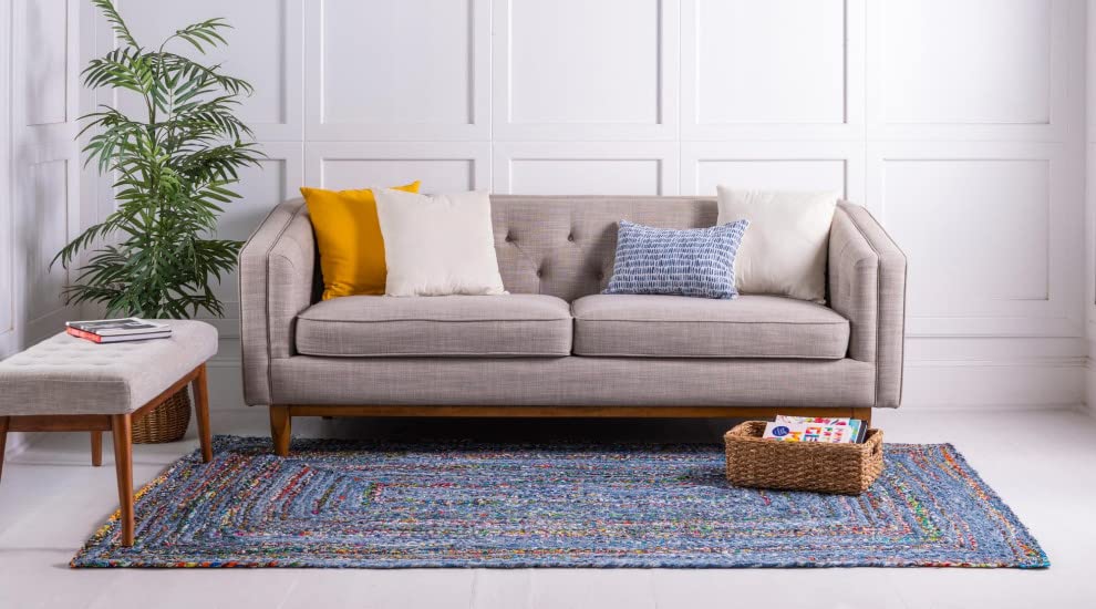 Unique Loom Braided Chindi Collection Casual Modern Blue/Dark Blue Area Rug (9' 0 x 12' 0)