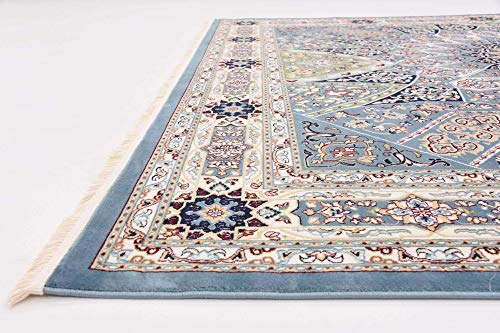 Unique Loom Narenj Collection Classic Traditional Textured Medallion Pattern Design Area Rug, 8 ft x 10 ft, Blue/Tan
